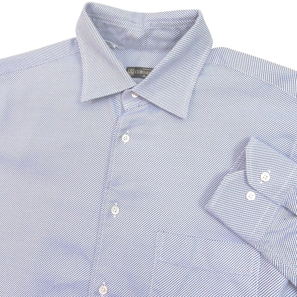 Corneliani | Shirts | Corneliani Mens Blue Stripe Dress Shirt Button ...
